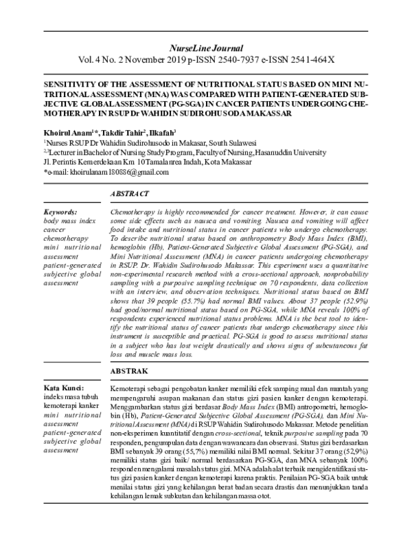 (PDF) The Nutritional Status Sensitivity of the Assessment of ...