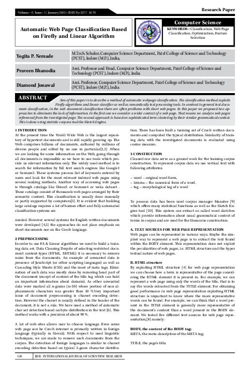 (PDF) Automatic Web Page Classification Based on Firefly and Linear Algorithm