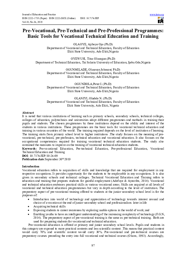 (PDF) Pre-Vocational, Pre-Technical and Pre-Professional Programmes ...