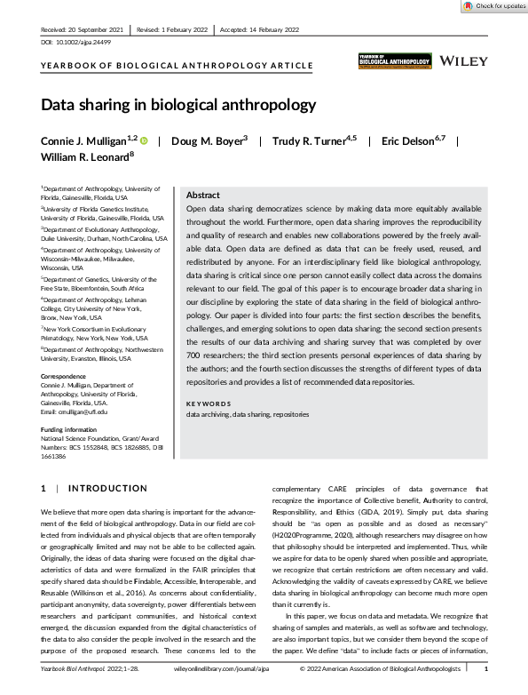 (PDF) Data sharing in biological anthropology