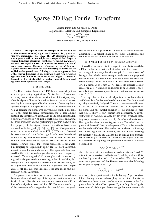 (PDF) Sparse 2D Fast Fourier Transform