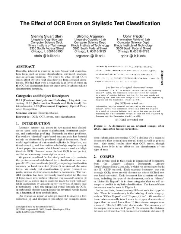 (PDF) The effect of OCR errors on stylistic text classification