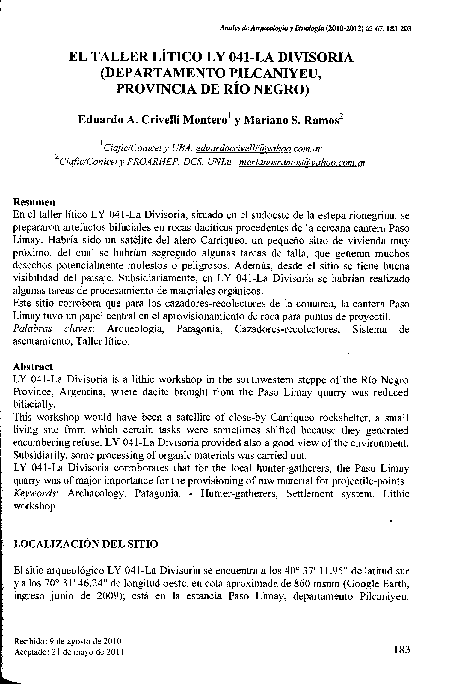 Pdf El Taller Lítico Ly 041 La Divisoria Departamento Pilcaniyeu Provincia De Río Negro