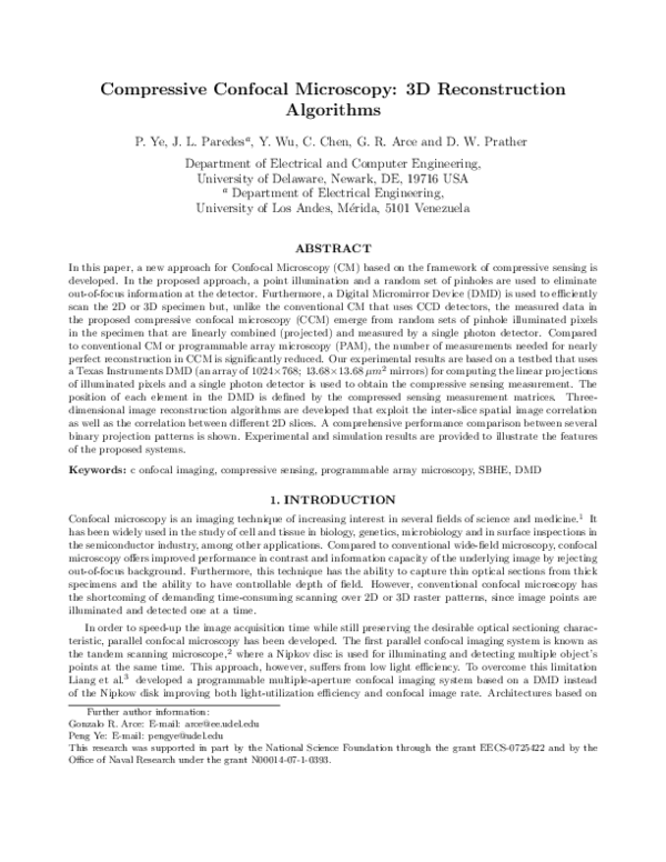Pdf Compressive Confocal Microscopy 3d Reconstruction Algorithms