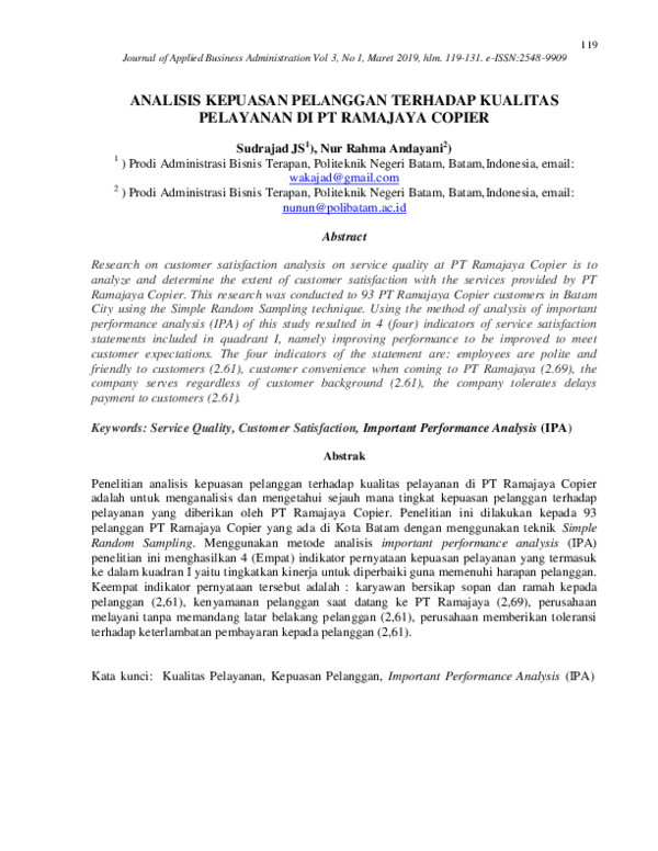 (PDF) Analisis Kepuasan Pelanggan Terhadap Kualitas Pelayanan DI PT Ramajaya Copier