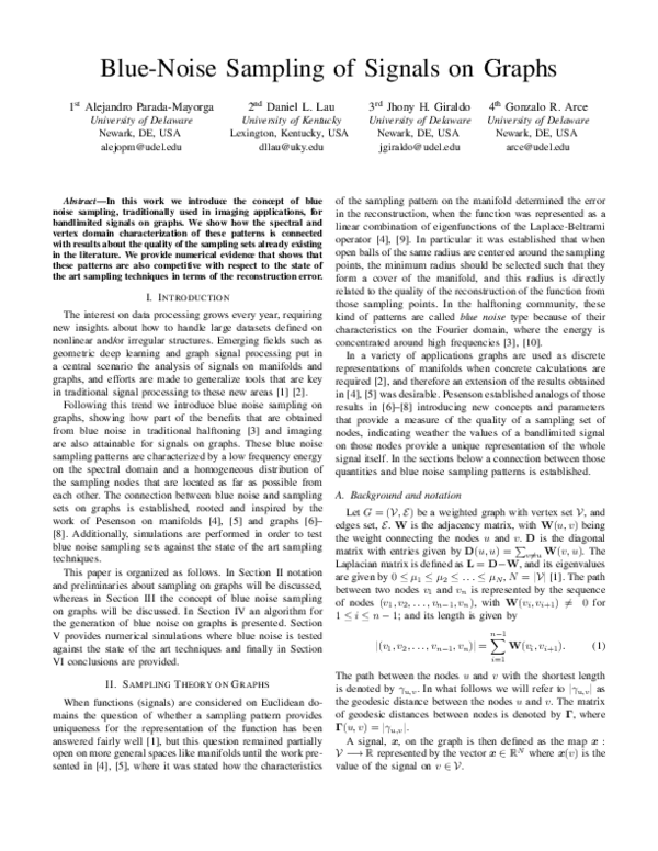 (PDF) Blue-Noise Sampling of Signals on Graphs | Gonzalo Arce ...