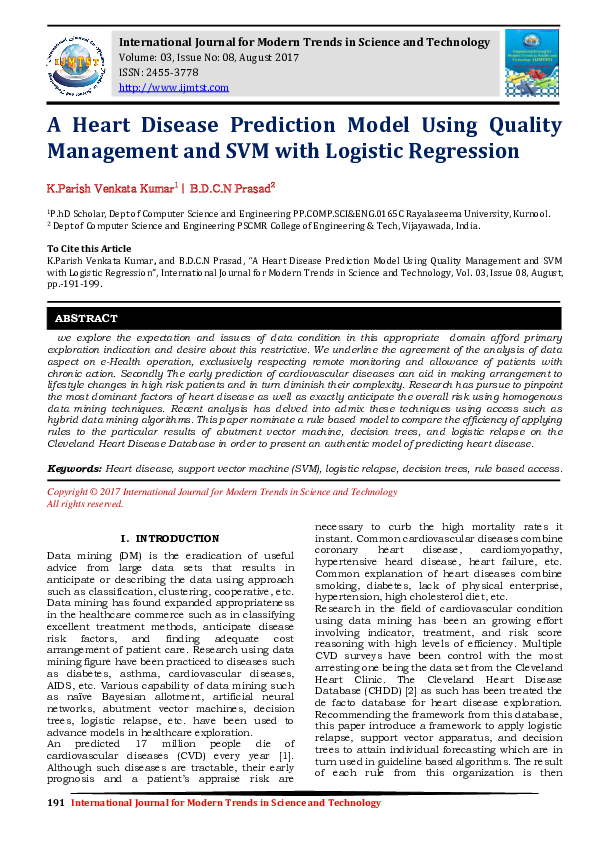 (PDF) A Heart Disease Prediction Model Using Quality Management and SVM ...
