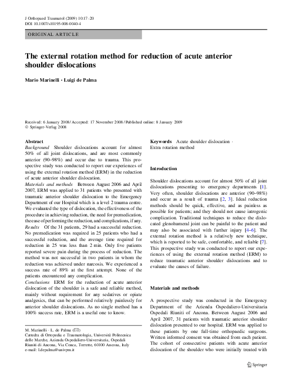 (PDF) The external rotation method for reduction of acute anterior ...
