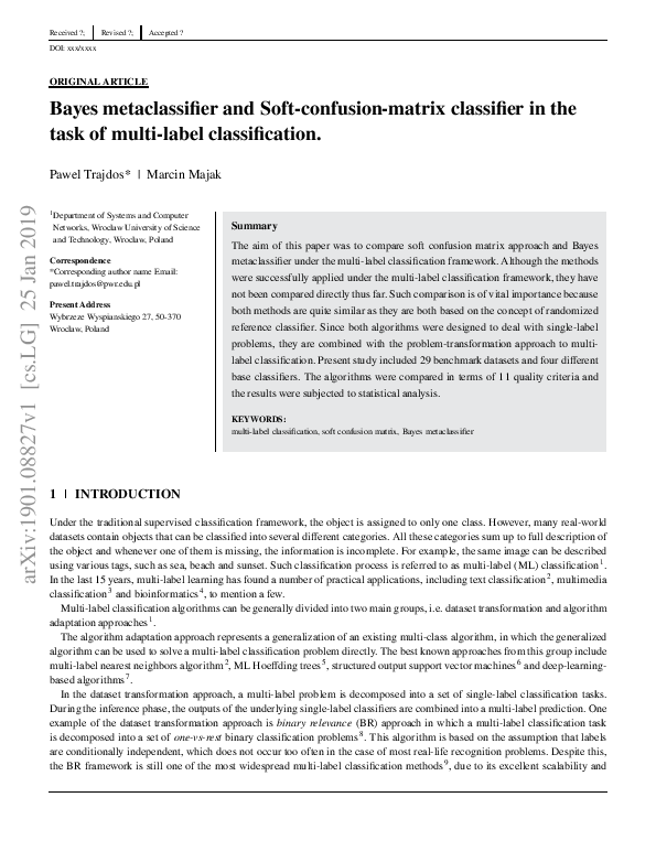 (PDF) Bayes metaclassifier and Soft-confusion-matrix classifier in the task of multi-label ...
