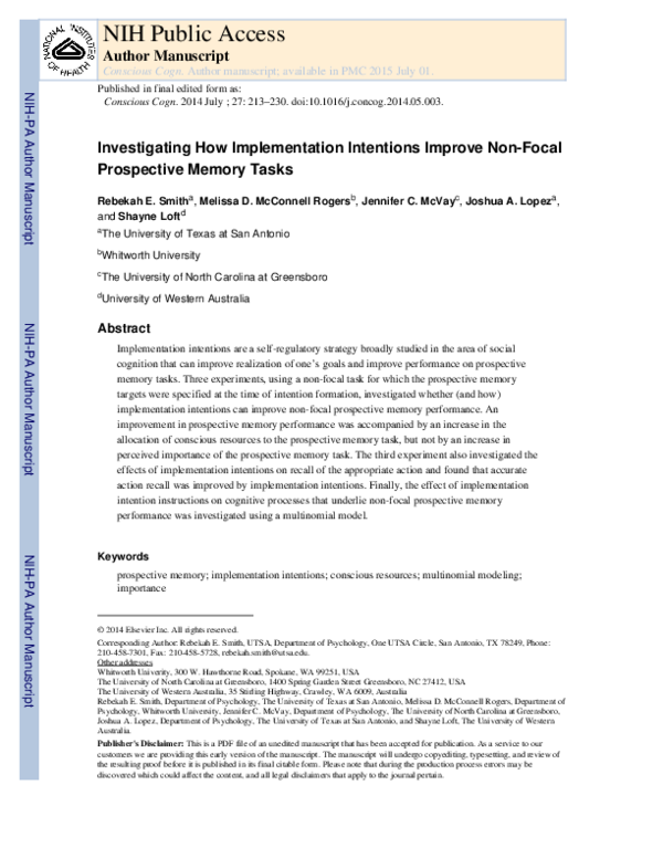 Pdf Investigating How Implementation Intentions Improve Non Focal