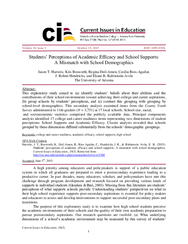 (PDF) Students' Perceptions of Academic Efficacy and School Supports: A ...