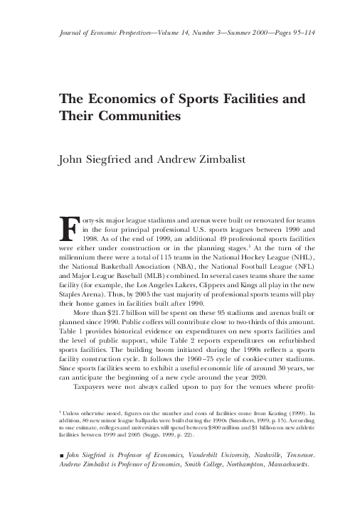(PDF) The Economics of Sports Facilities and Their Communities