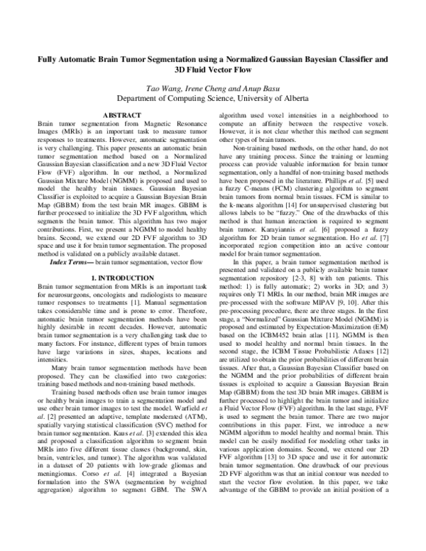 Pdf Fully Automatic Brain Tumor Segmentation Using A Normalized Gaussian Bayesian Classifier