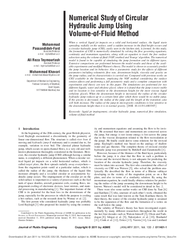 (PDF) Numerical Study of Circular Hydraulic Jump Using Volume-of-Fluid Method