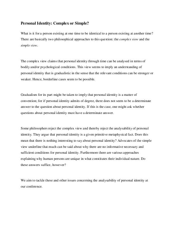 (PDF) Exploring Personal Identity Over Time