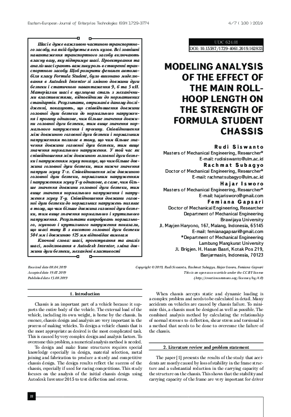 (PDF) Modeling analysis of the effect of the main roll-hoop length on ...