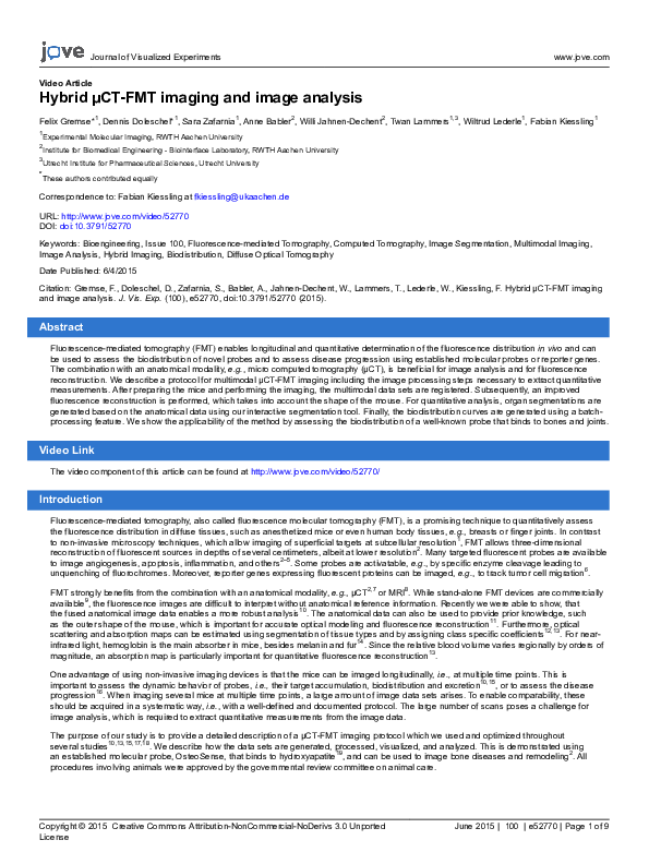 (PDF) Hybrid µCT-FMT imaging and image analysis | Fabian Kiessling ...