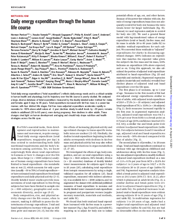 (PDF) Daily energy expenditure through the human life course