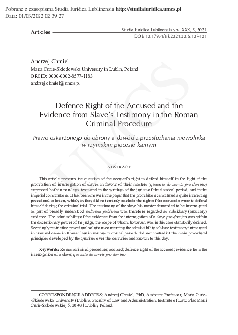 (PDF) Defence Right of the Accused and the Evidence from Slave’s ...
