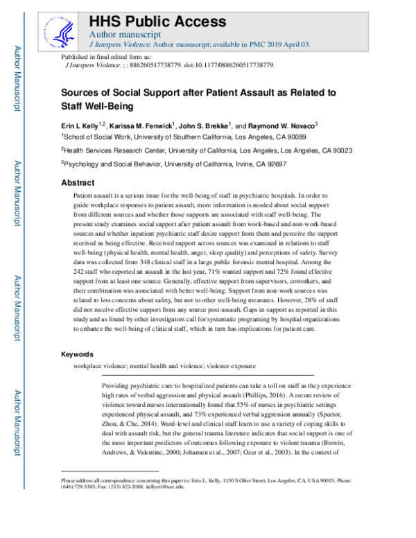 (PDF) Sources of Social Support After Patient Assault as Related to ...