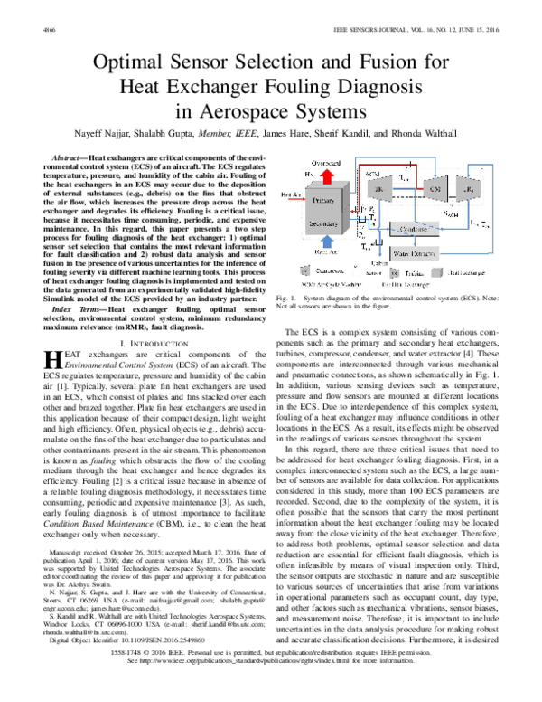 (PDF) Optimal Sensor Selection and Fusion for Heat Exchanger Fouling Diagnosis in Aerospace Systems