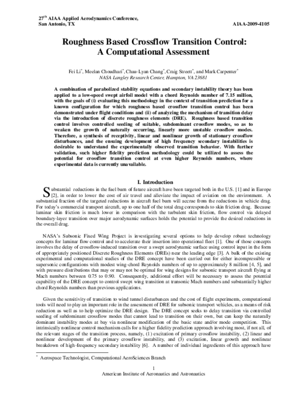 Pdf Roughness Based Crossflow Transition Control A Computational