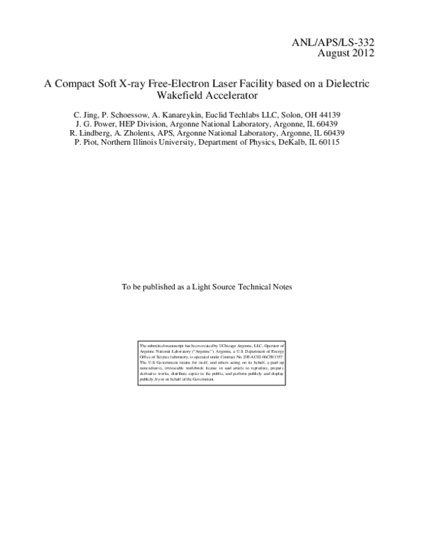 (PDF) A compact soft x-ray free-electron laser facility based on a dielectric wakefield accelerator