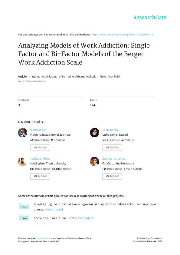 (PDF) Analyzing Models of Work Addiction: Single Factor and Bi-Factor ...