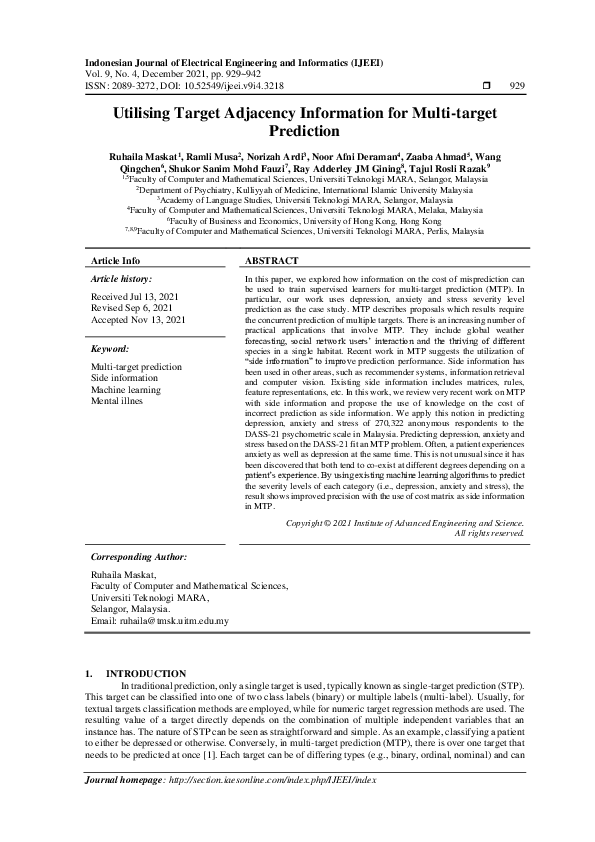 (PDF) Utilising Target Adjacency Information for Multi-target Prediction