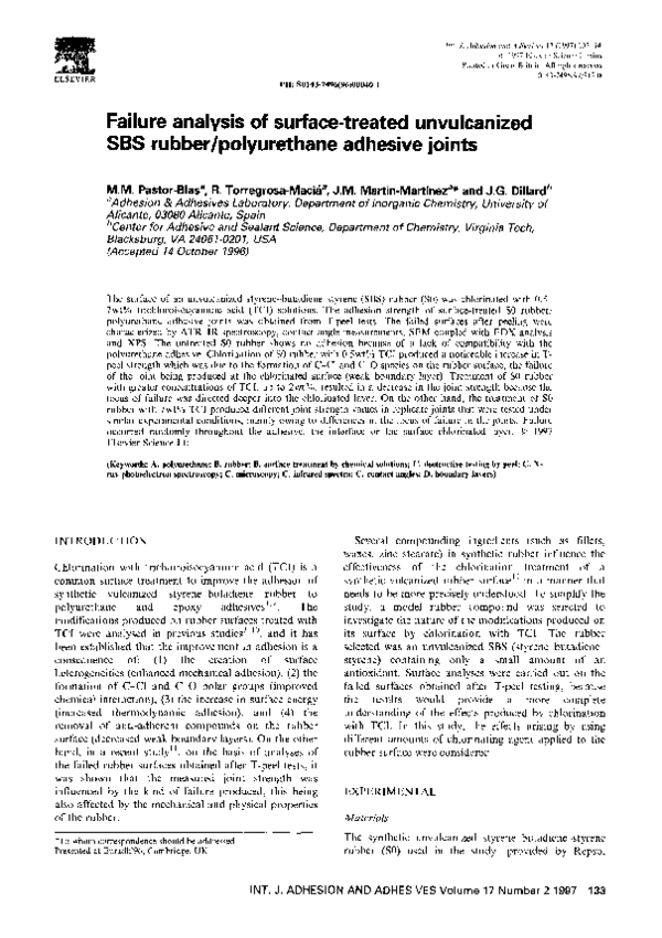 (PDF) Failure analysis of surface-treated unvulcanized SBS rubber ...