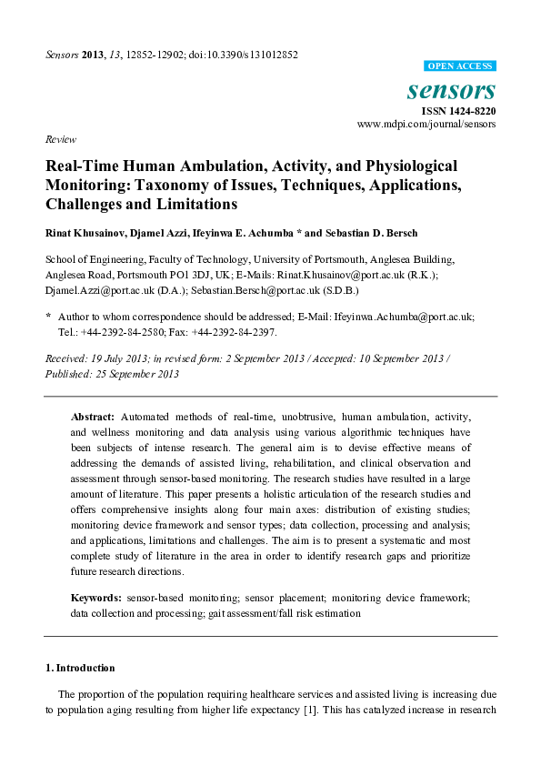 (PDF) Real-Time Human Ambulation, Activity, and Physiological ...