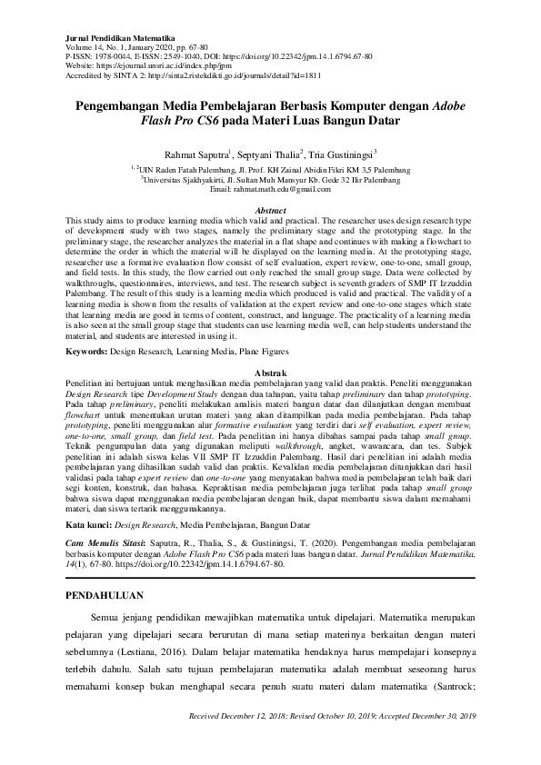 (PDF) Pengembangan Media Pembelajaran Berbasis Komputer Dengan Adobe Flash Pro CS6 Pada Materi ...