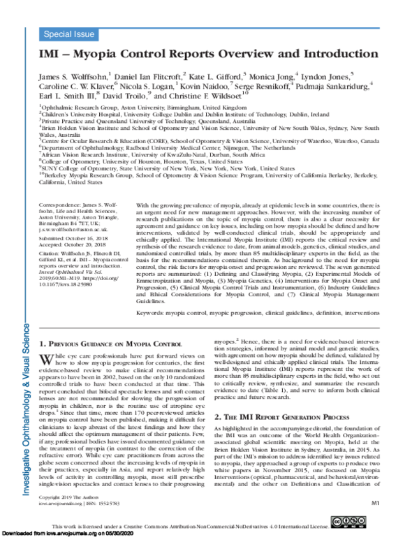 (PDF) IMI – Myopia Control Reports Overview and Introduction
