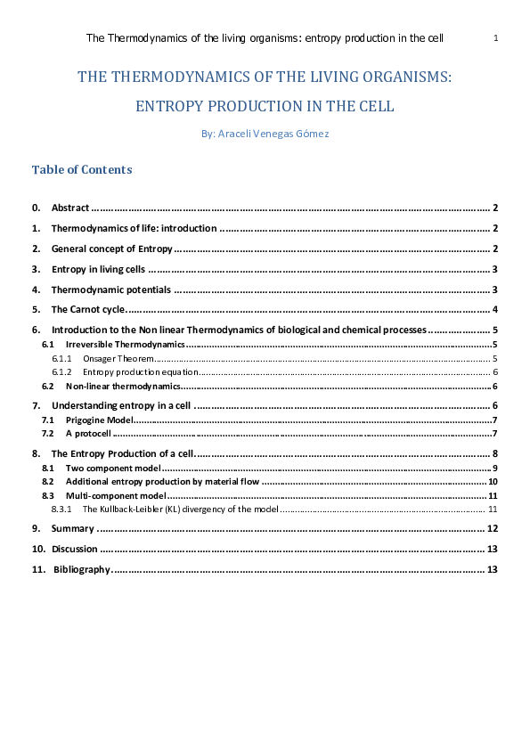(PDF) The Thermodynamics of the living organisms: entropy production in ...
