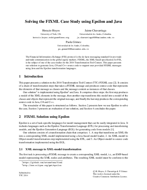 (PDF) Solving the FIXML Case Study Using Epsilon and Java | Paola ...