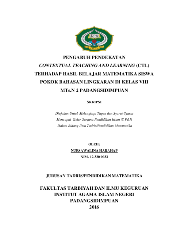 (PDF) Pengaruh Pendekatan Contextual Teaching and Learning (CTL) Berbasis Sains, Environment ...
