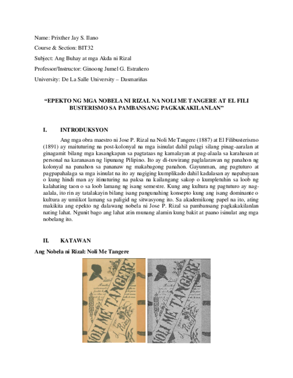 (PDF) Epekto ng mga Nobela ni Rizal na Noli Me Tangere at El ...
