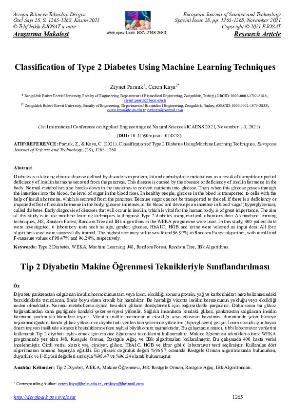 (PDF) Classification of Type 2 Diabetes Using Machine Learning Techniques