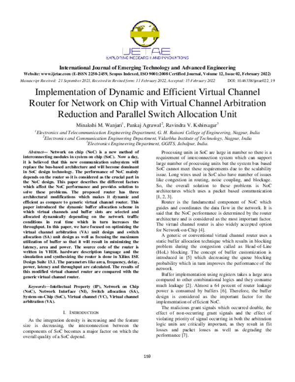 (PDF) Implementation of Dynamic and Efficient Virtual Channel Router for Network on Chip with ...