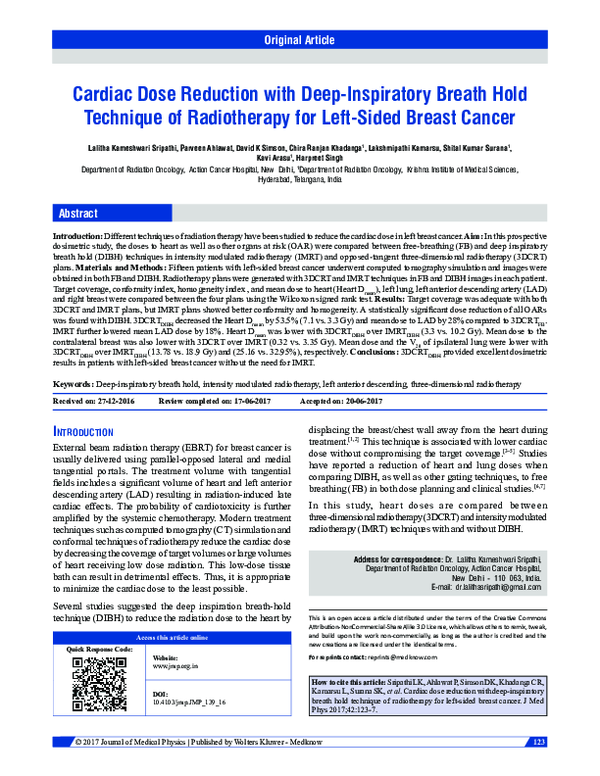 (PDF) DIBH Reduces Cardiac Dose in Breast Cancer RT