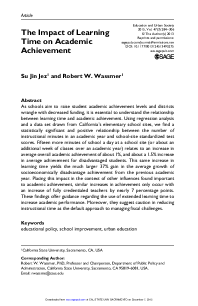 (PDF) The Impact of Learning Time on Academic Achievement