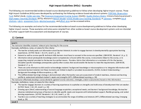 (PDF) High Impact Guidelines (HIGs) - Examples