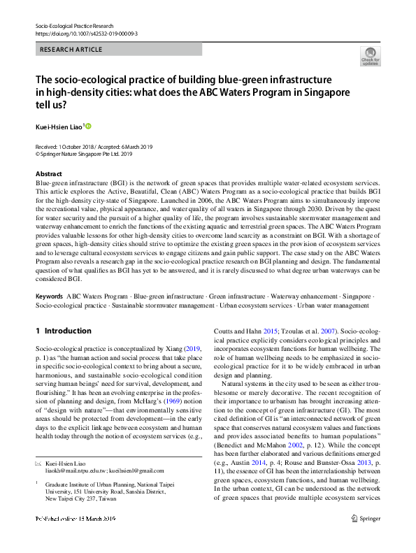 (PDF) The socio-ecological practice of building blue-green ...
