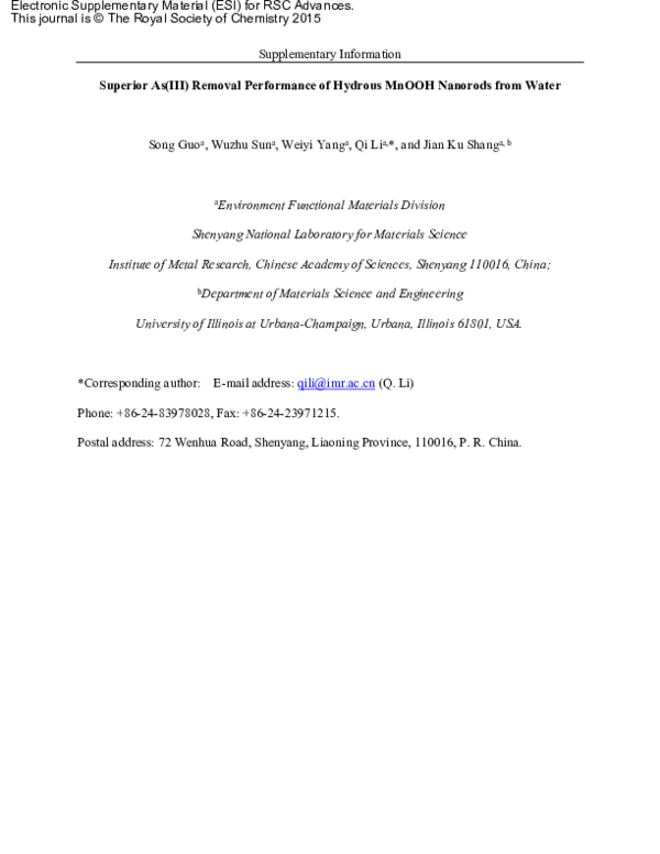 (PDF) Superior As(iii) removal performance of hydrous MnOOH nanorods ...