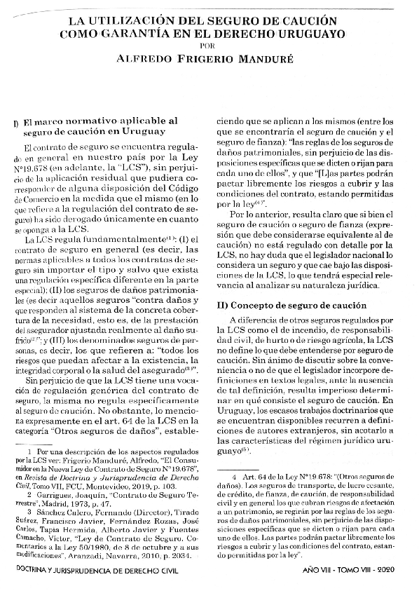(PDF) La utilizacion del seguro de caucion como garantía en el Derecho Uruguayo