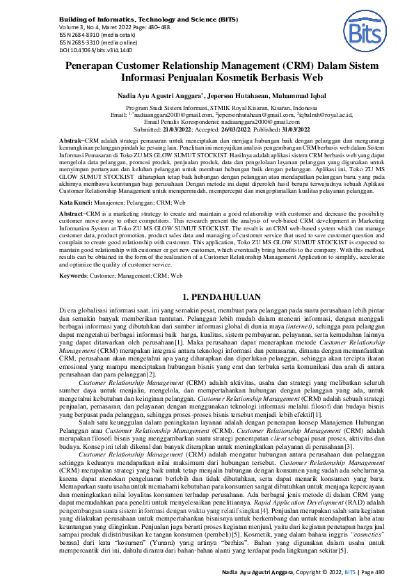 (PDF) Penerapan Customer Relationship Management (CRM) Dalam Sistem Informasi Penjualan Kosmetik ...