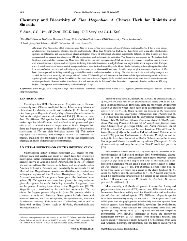 (PDF) Chemistry and Bioactivity of Flos Magnoliae, A Chinese Herb for ...