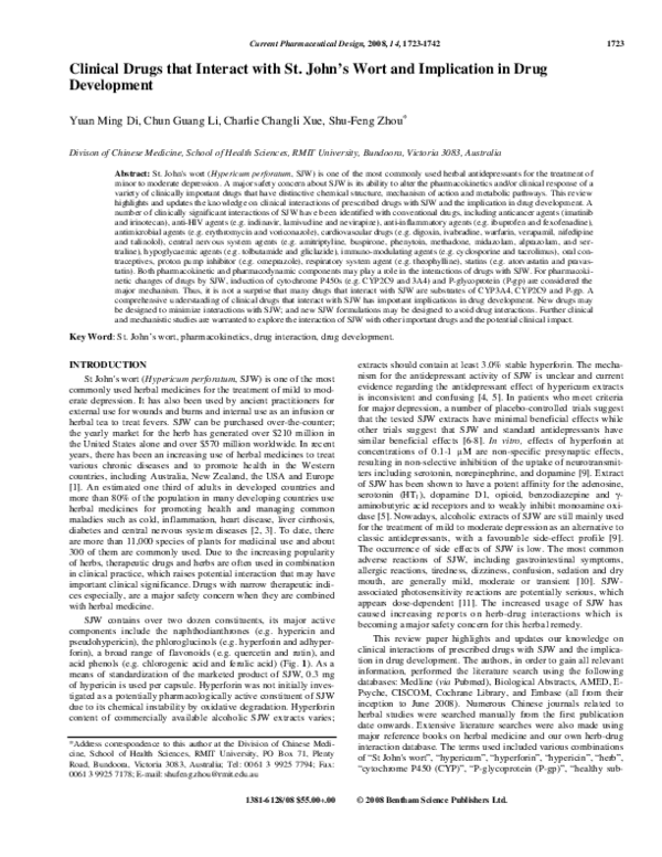 Pdf Clinical Drugs That Interact With St Johns Wort And Mplication