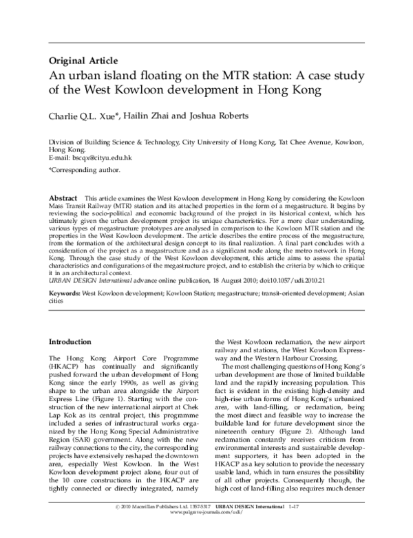 (PDF) An urban island floating on the MTR station: A case study of the West Kowloon development ...
