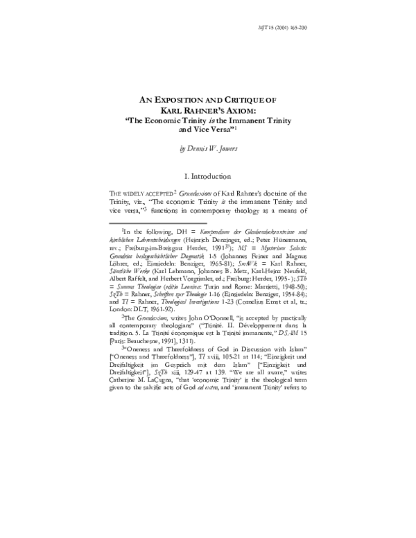 (PDF) RAHNER ’ S AXIOM : “ The Economic Trinity is the Immanent Trinity ...